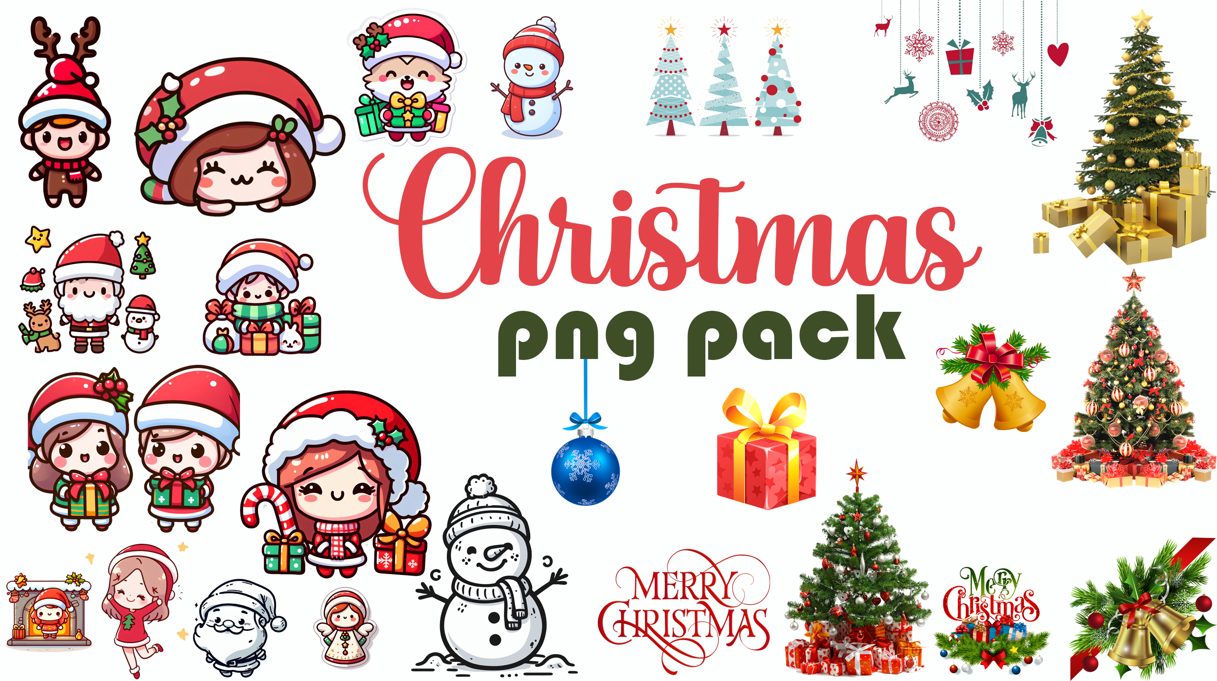 Christmas New Year png bundle, icons, cute png pack, 120 hig - Inspire Uplift