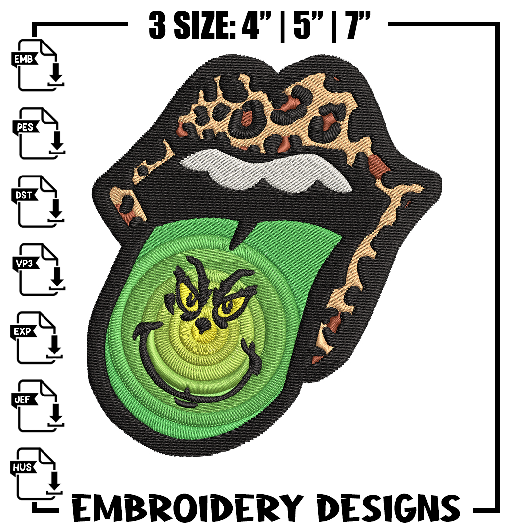 Leopard Lips Grinch Tongue Embroidery design, Grinch Embroid | Inspire ...