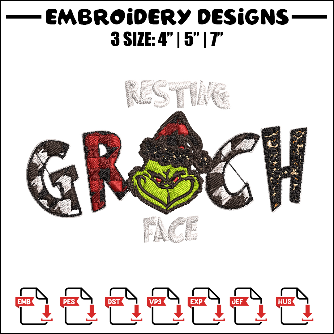 Resting Grinch Face Embroidery design, Grinch christmas Embr | Inspire ...