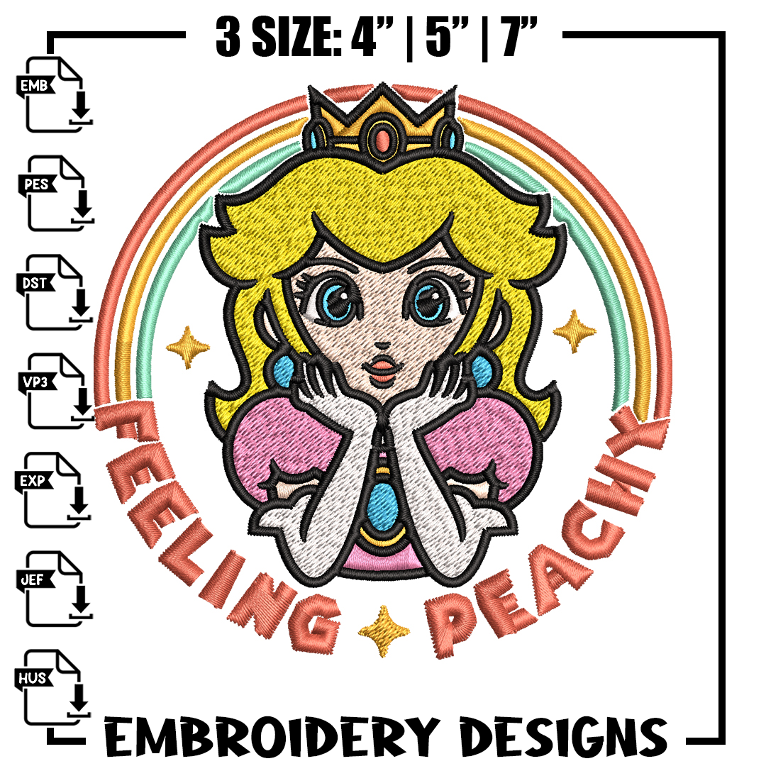Princess Peach Feeling Peachy Embroidery design, Feeling Pea - Inspire ...