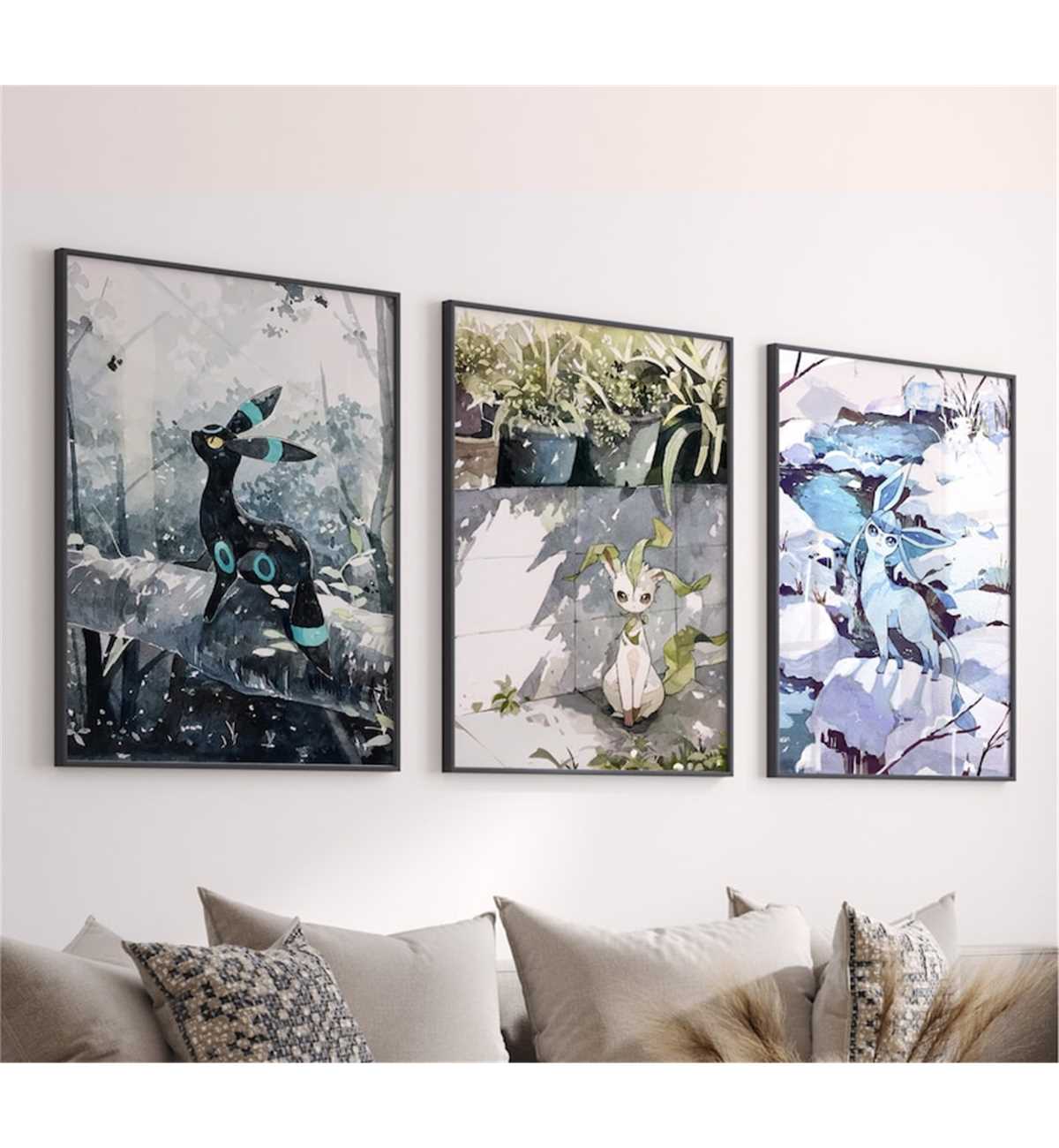 Pokemon Poster Set of 3 Watercolor Eve Evolutions | Inspire Uplift