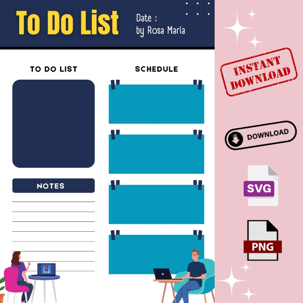 White Blue Illustrated To Do List Schedule Planner svg png | Inspire Uplift