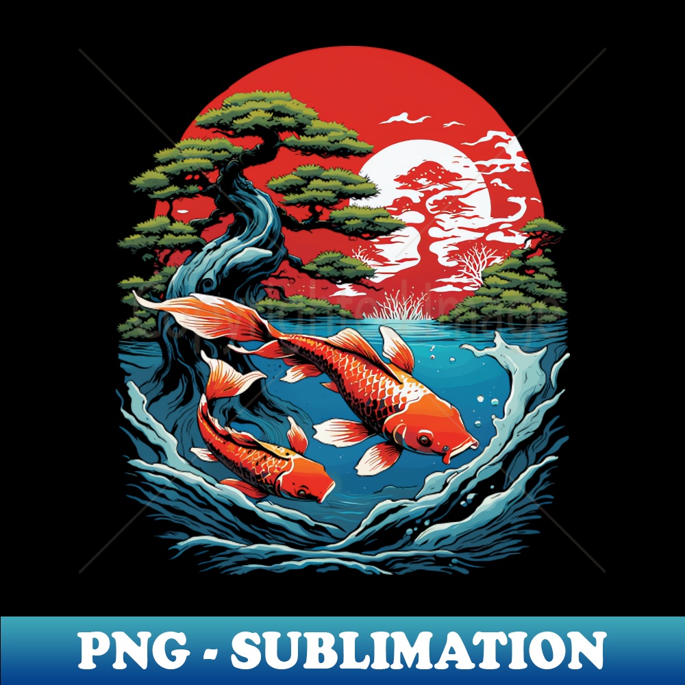 Serenity in Silhouette Koi Fish and Bonsai Art Composition - | Inspire ...