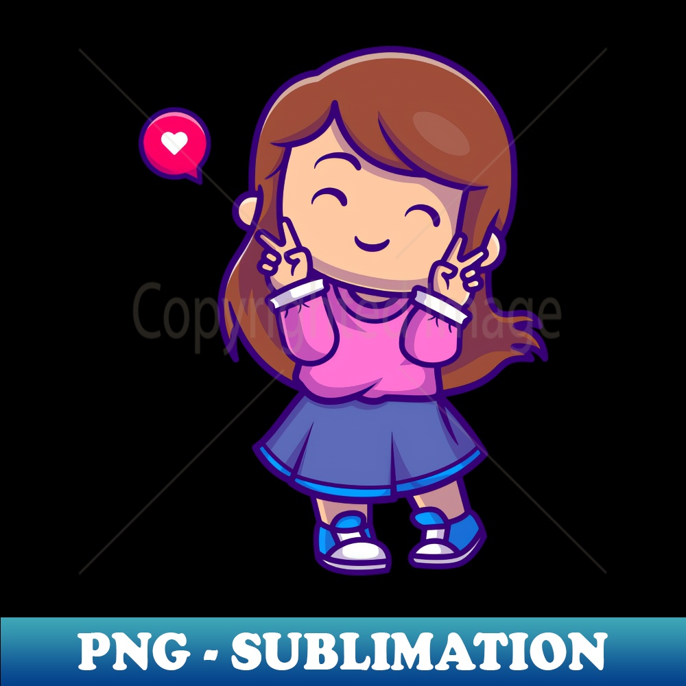 Cute Girl With Peace Sign Cartoon - Sublimation-Ready PNG Fi - Inspire ...