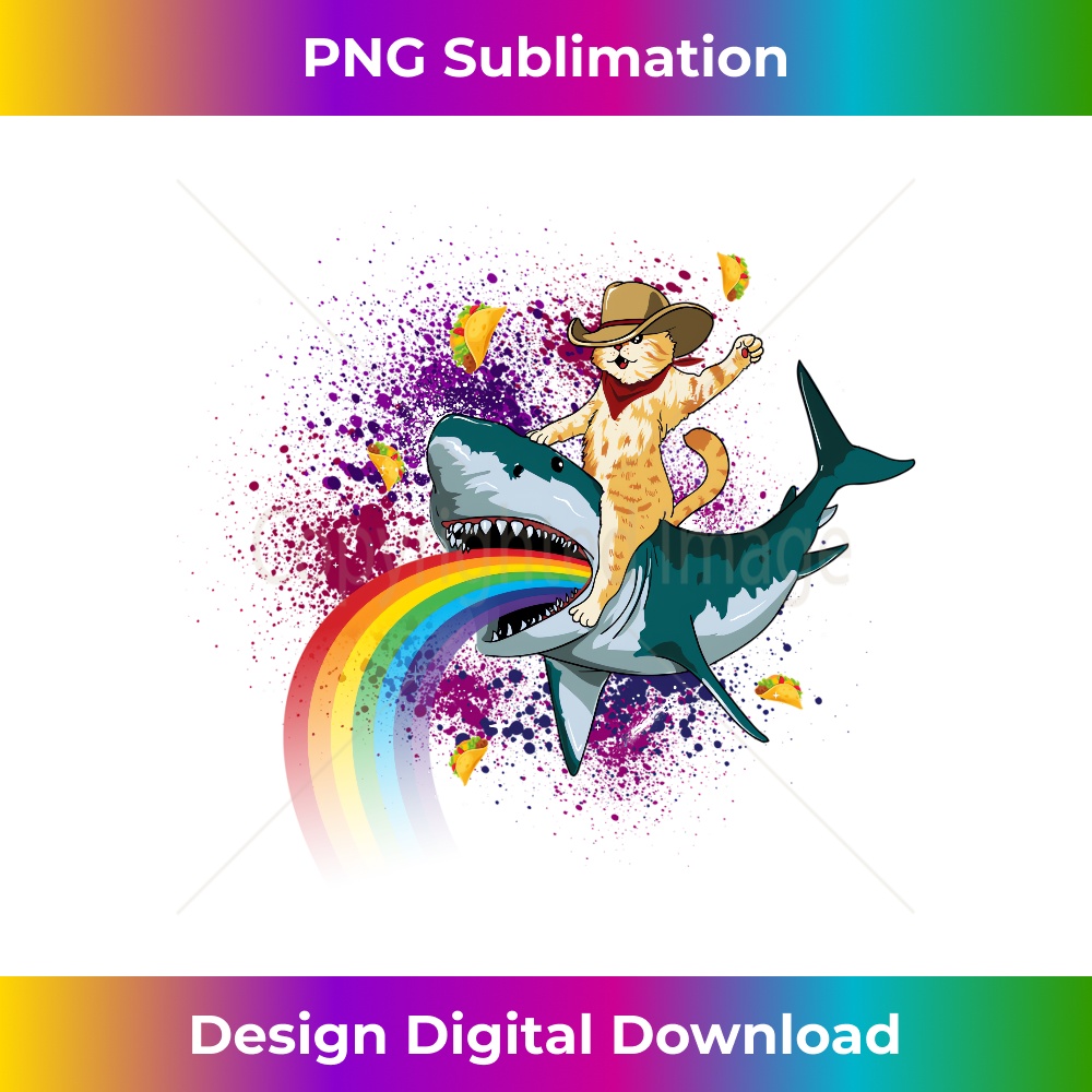 Western Cowboy Cat Riding A Shark In Taco Space Rainbow Long | Inspire ...