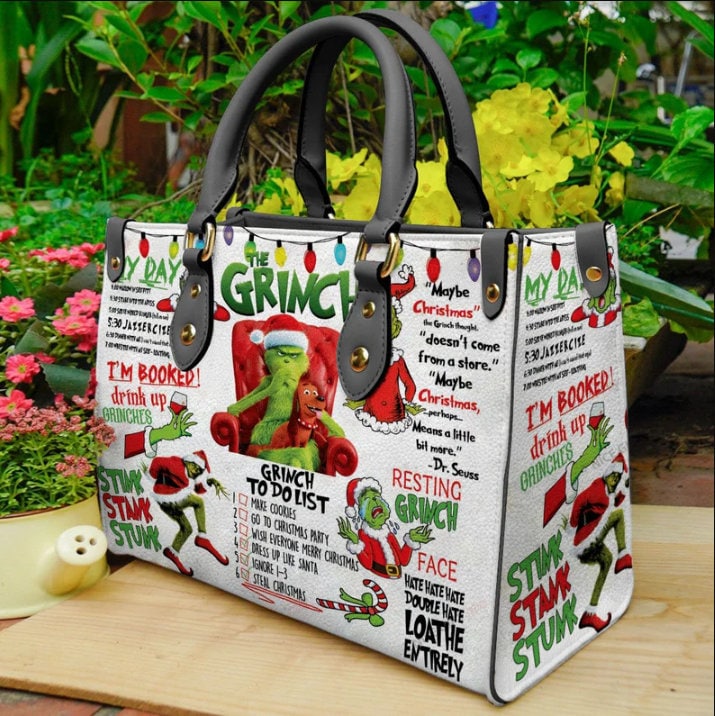 The Grinch Merry Christmas Leather Bag, Grinch Women Bags an | Inspire ...