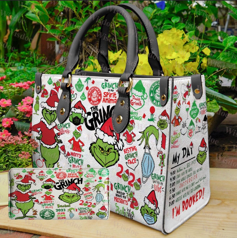 Custom Grinch Leather Bag, Grinch Women Bags And Purses, Gri | Inspire ...
