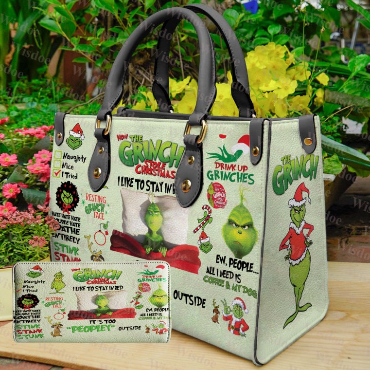 Custom Grinch Leather Bag, Grinch Women Bags And Purses, Gri | Inspire ...
