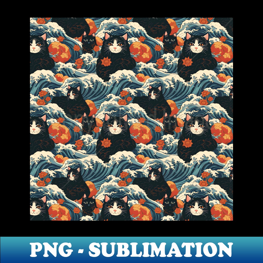 Ukiyo-e Cats of Kanagawa Pattern - High-Resolution PNG Subli - Inspire ...