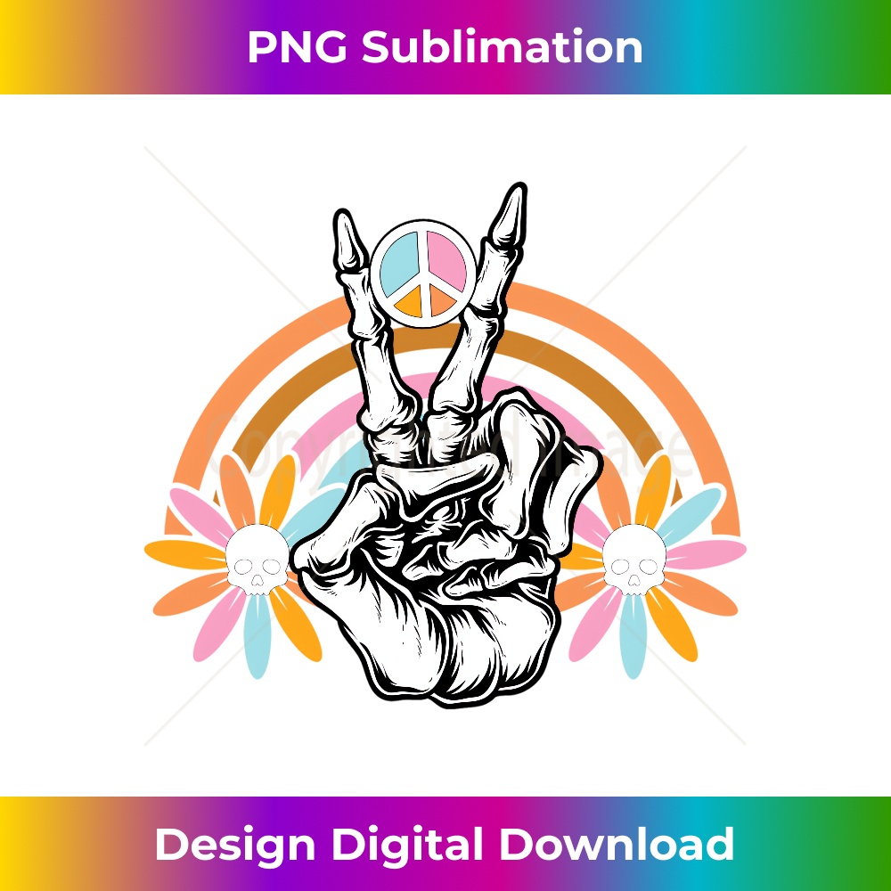 Groovy Rainbow Peace Sign Skeleton Hand 70s Retro Long Sleev | Inspire ...