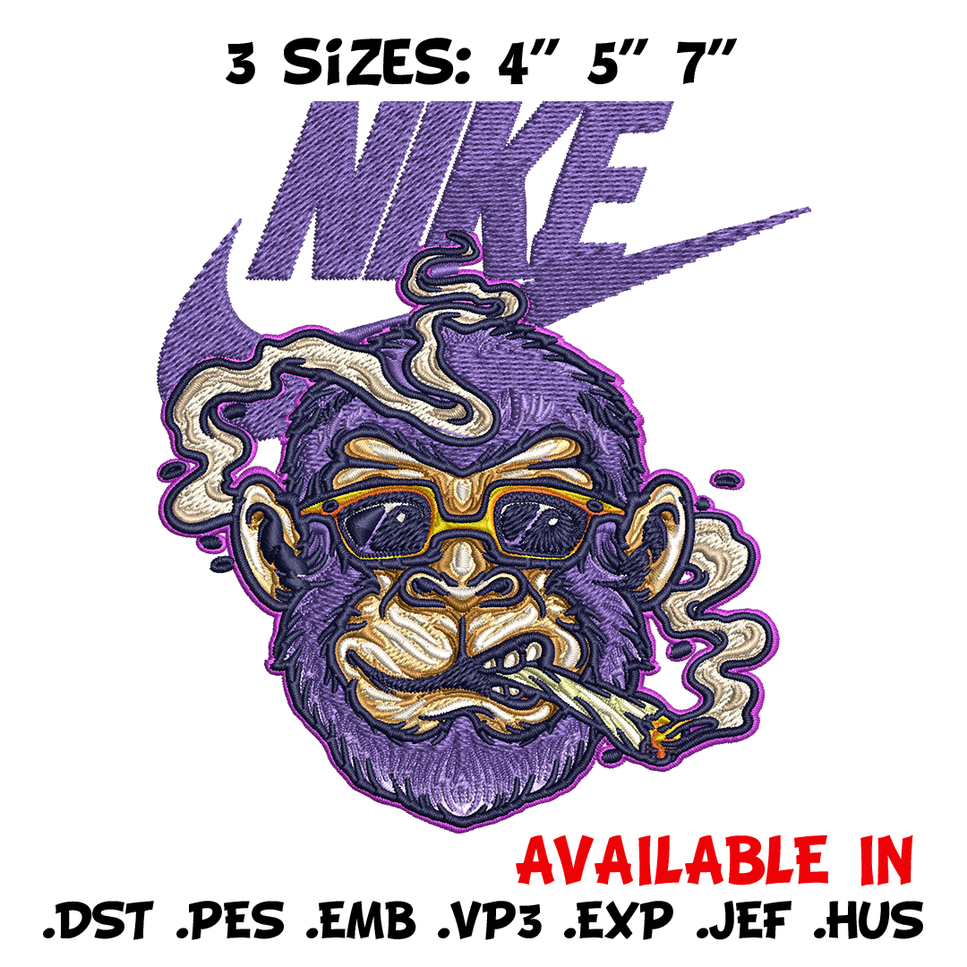 Monkey head smoking Nike Embroidery design, Monkey Embroider | Inspire ...