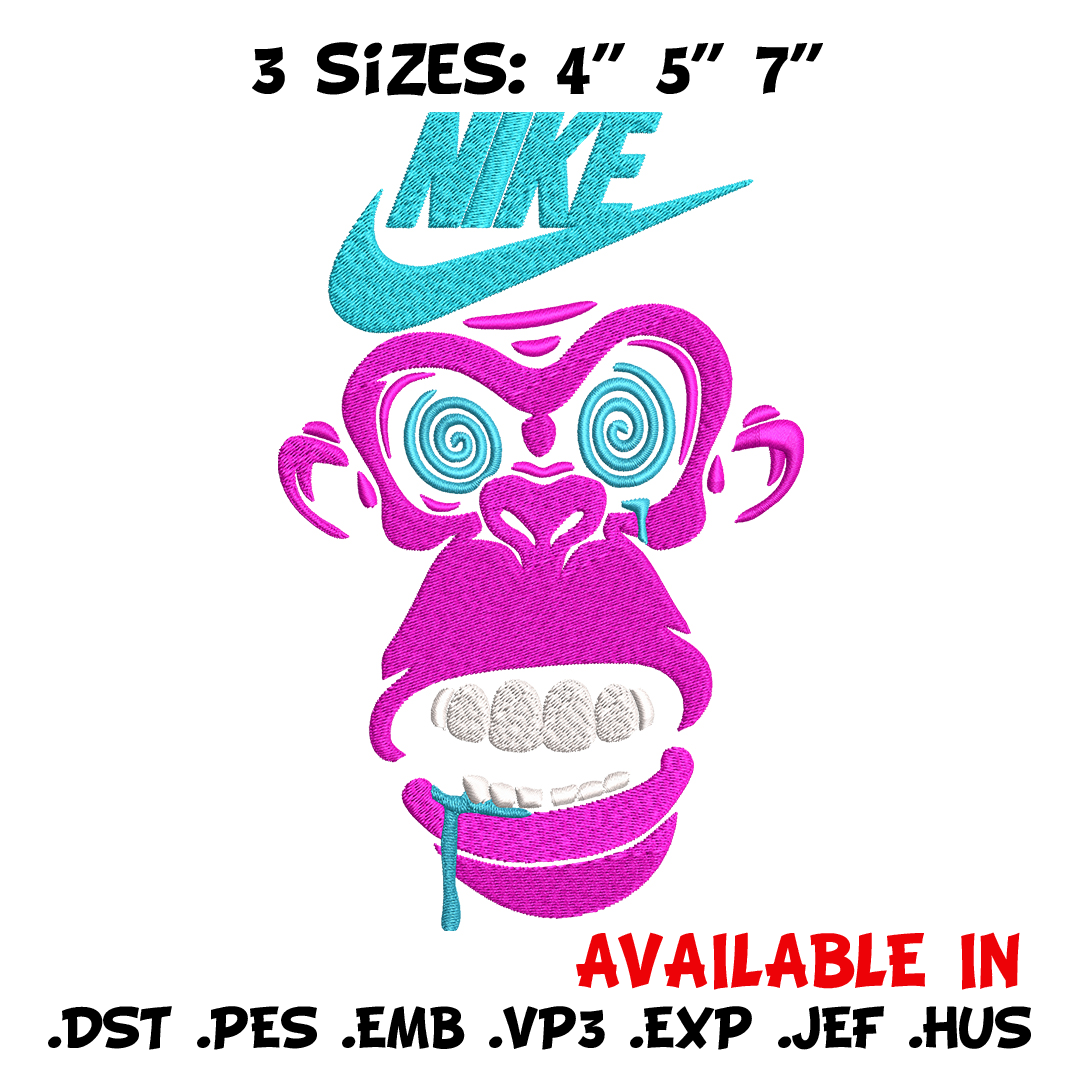 Monkey Nike Embroidery design, Monkey Embroidery, Nike desig | Inspire ...