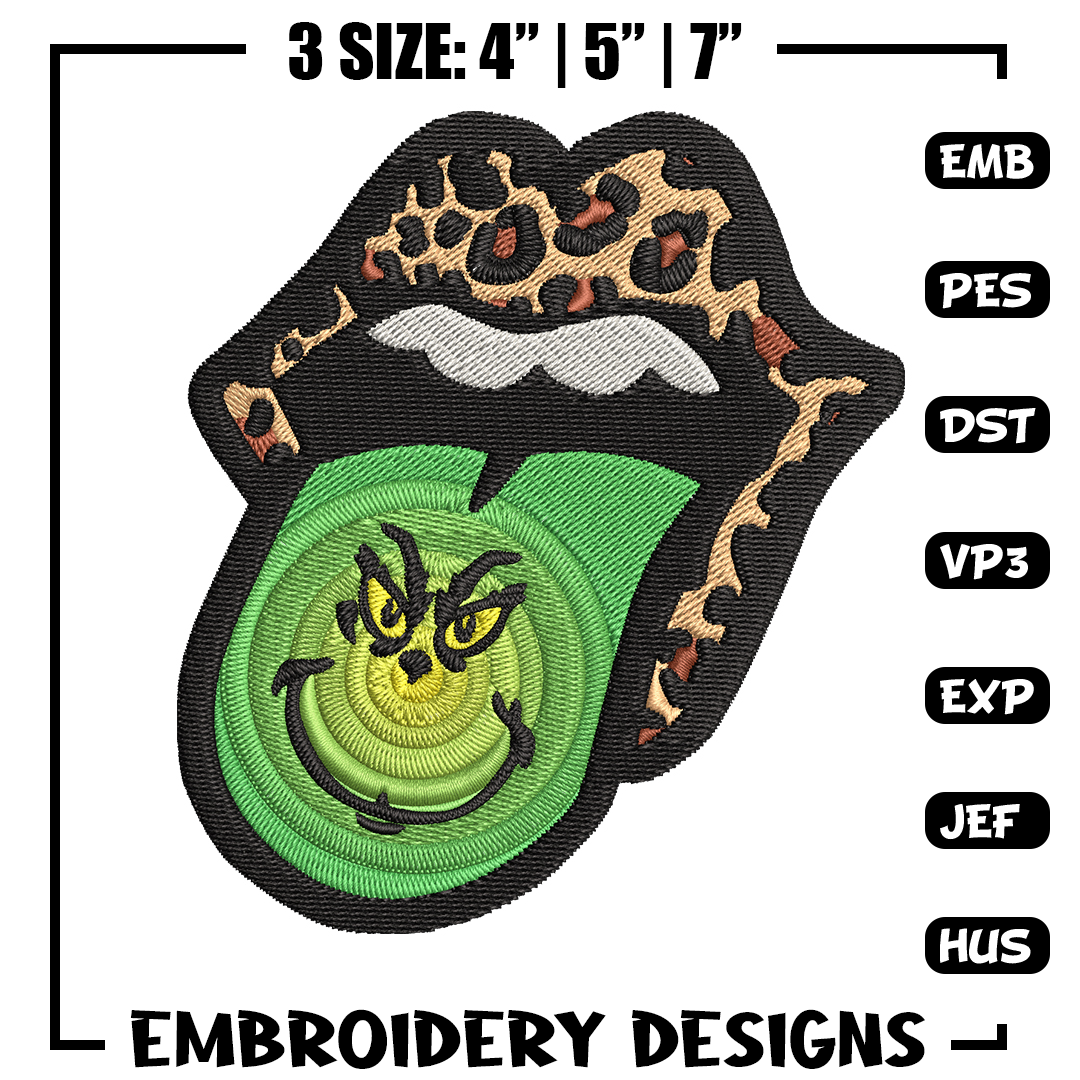 Leopard Lips Grinch Tongue Embroidery design, Grinch Embroid - Inspire ...