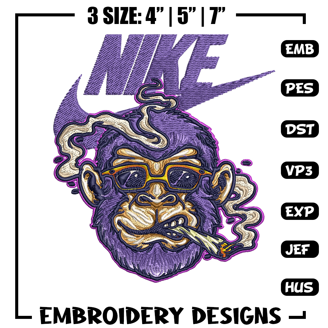 Monkey head smoking Nike Embroidery design, Monkey Embroider | Inspire ...