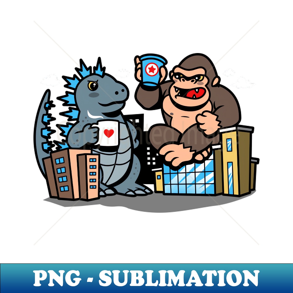 Kawaii Cute Kaiju Drinking Coffee Godzilla King Kong Coffee - Inspire ...