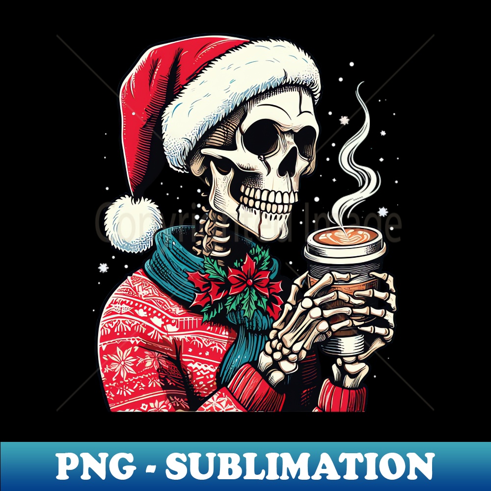 Skeleton smiling drinking coffee - PNG Sublimation Digital D | Inspire ...