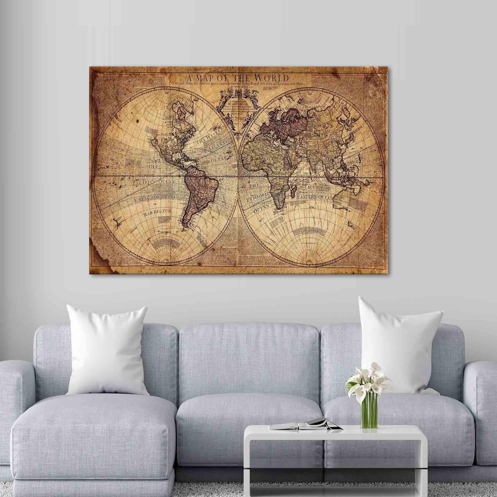 World Map Print, Map Poster, Vintage World Map Art Canvas, O | Inspire ...