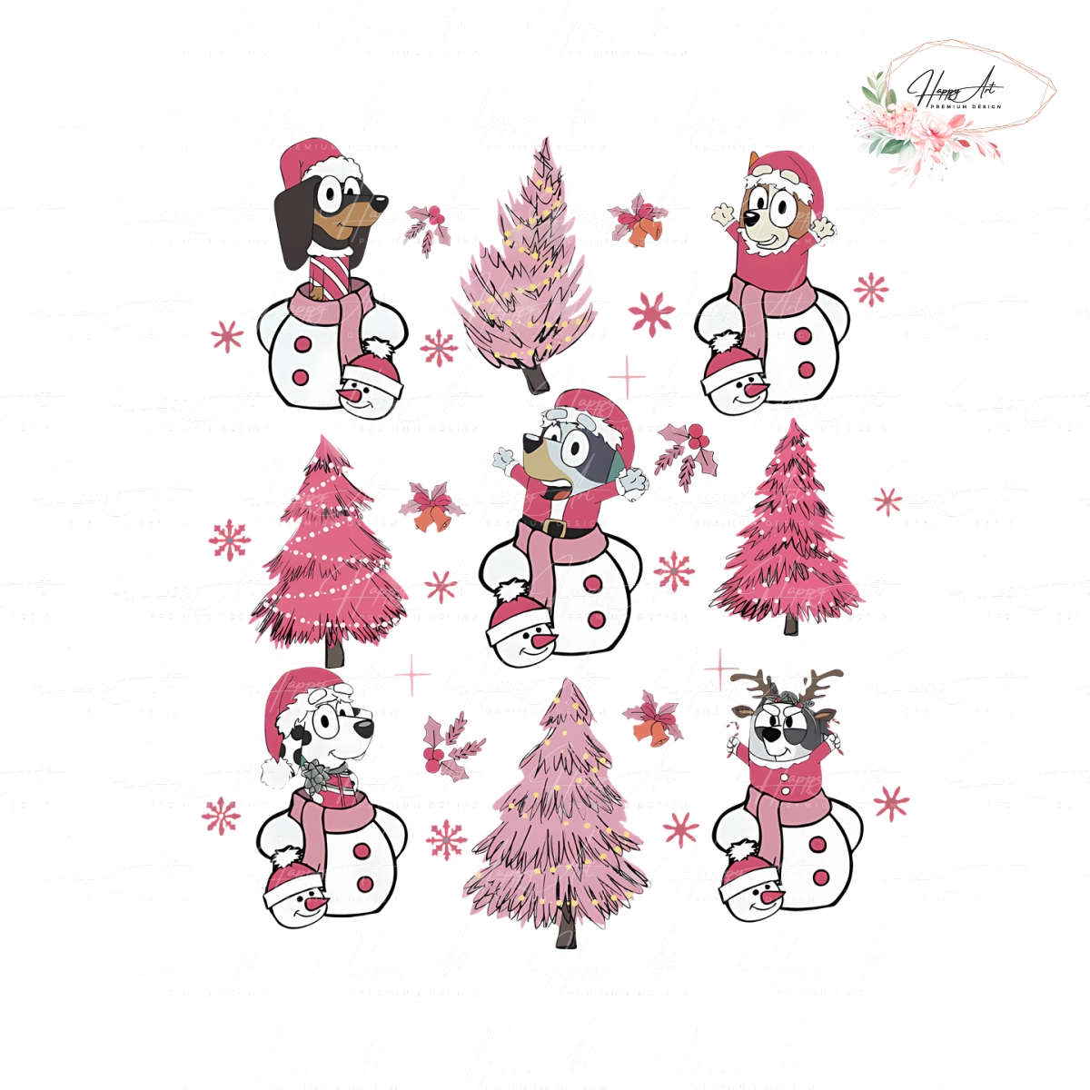 Bluey Family Pink Christmas Tree PNG Sublimation Design | Inspire Uplift