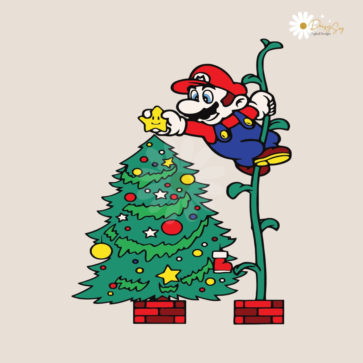 Funny Super Mario Christmas Tree SVG Graphic Design File - Inspire Uplift
