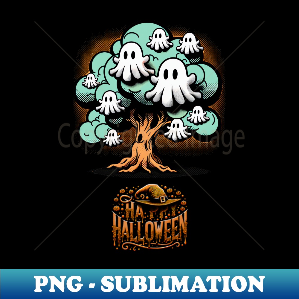 Retro Comic Ghostly Tree - Vintage Halloween Illustration - | Inspire ...
