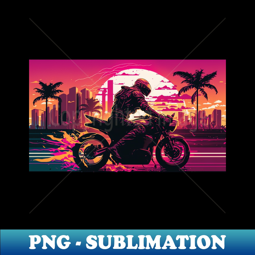 Synthwave Retrowave Vaporwave Chillwave Outrun Biker - PNG T - Inspire ...