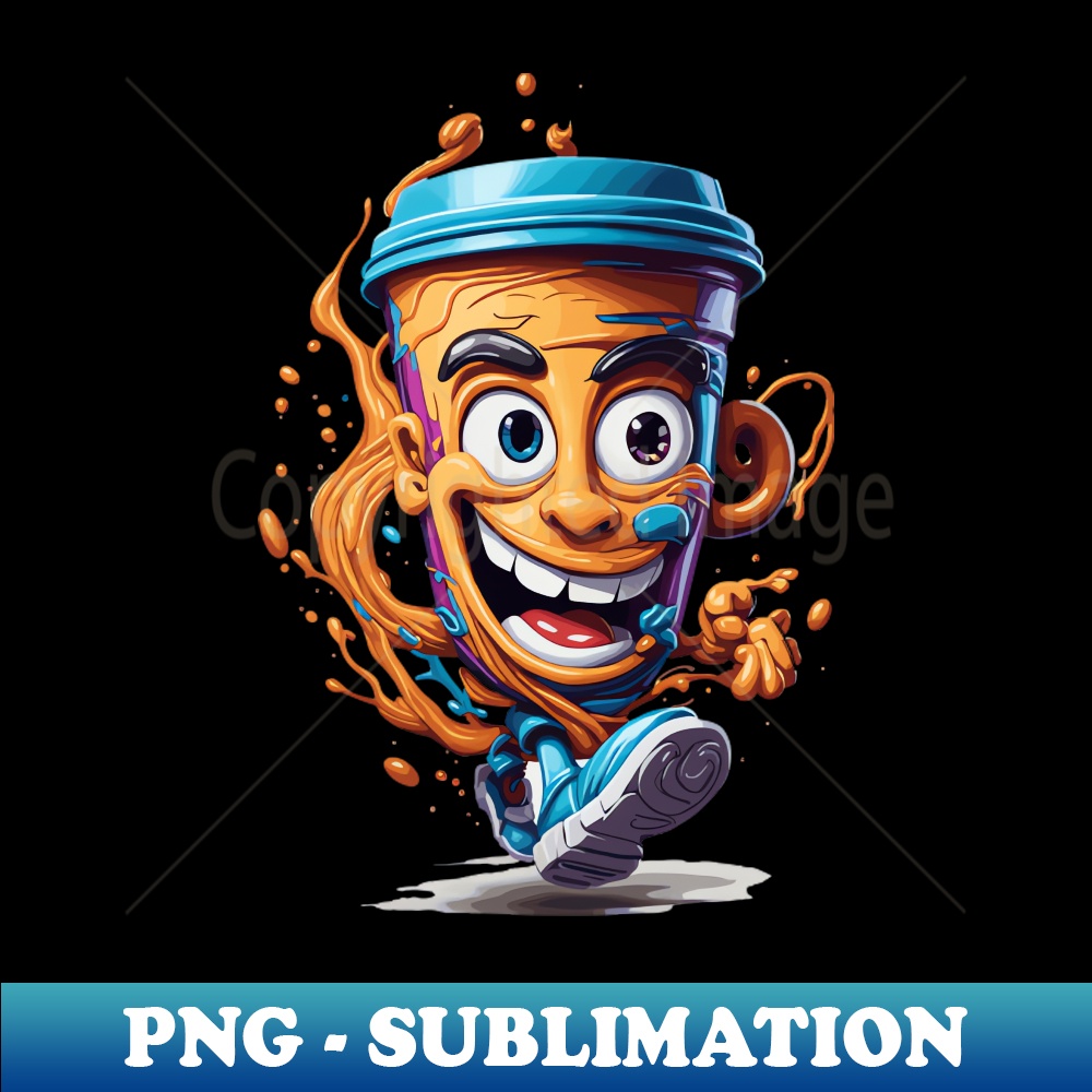 A vibrant cartoon coffee cup running in a hurry - PNG Transp | Inspire ...
