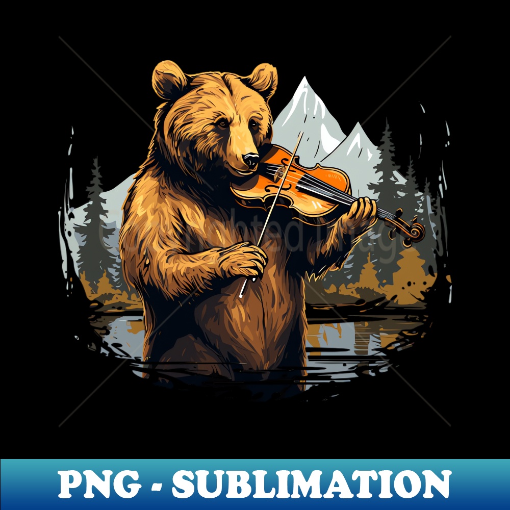 Grizzly Bear playing violin - High-Resolution PNG Sublimatio | Inspire Uplift