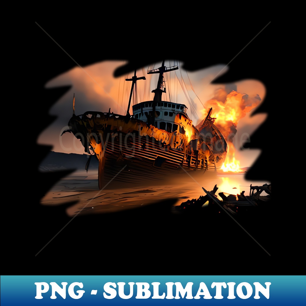 Ship wreckage on fire - PNG Transparent Sublimation Design - - Inspire ...