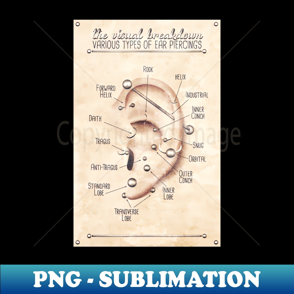 Vintage Style Ear Piercing Chart - Retro PNG Sublimation Dig | Inspire ...