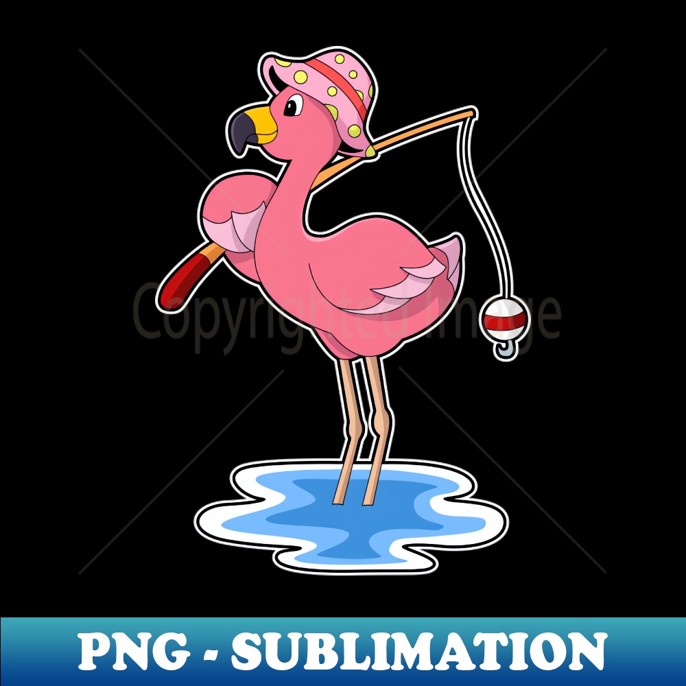 Flamingo at Fishing with Fishing rod - Instant PNG Sublimati | Inspire ...