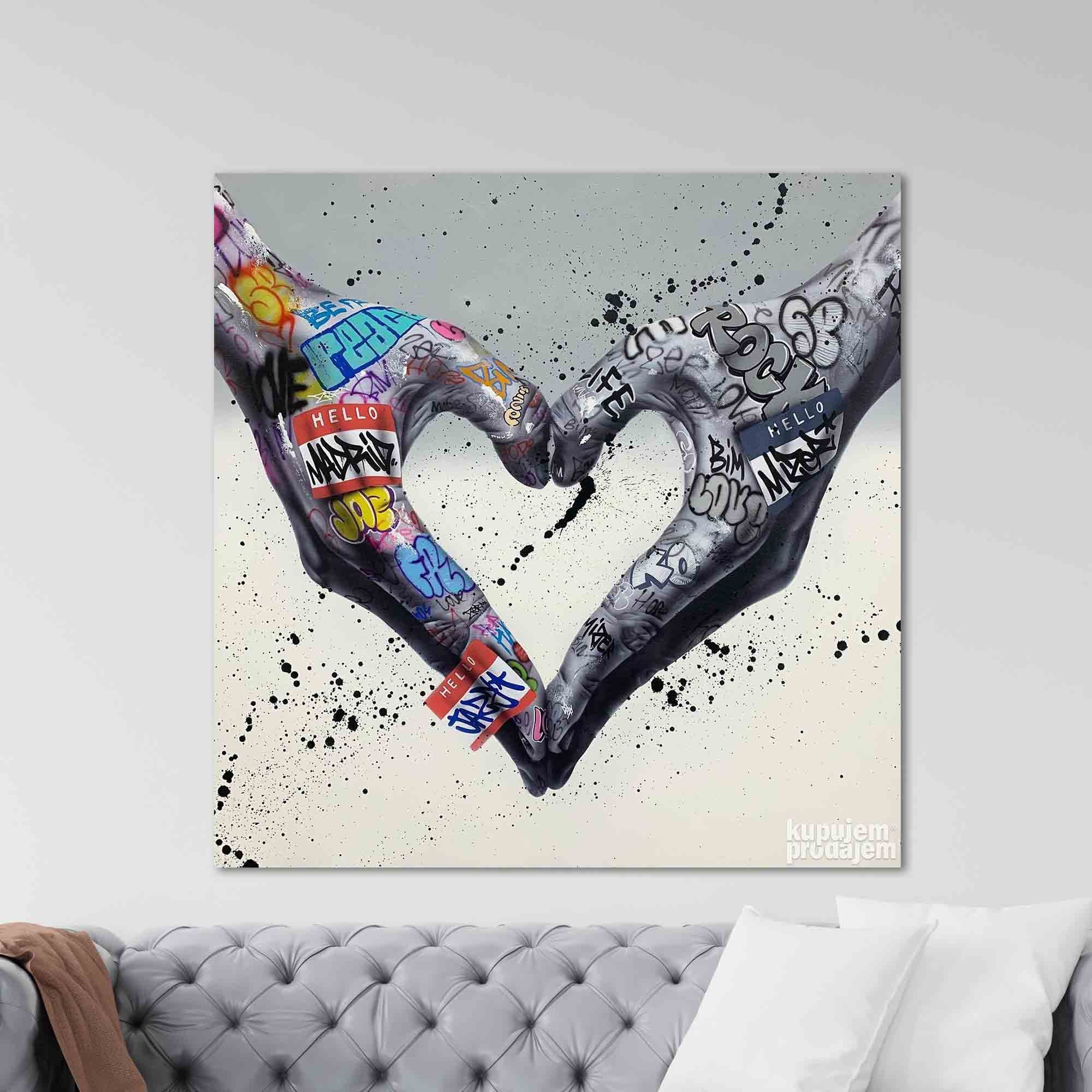 Wall art Love Hand Graffiti, Canvas, Contemporary Wall Deco | Inspire ...