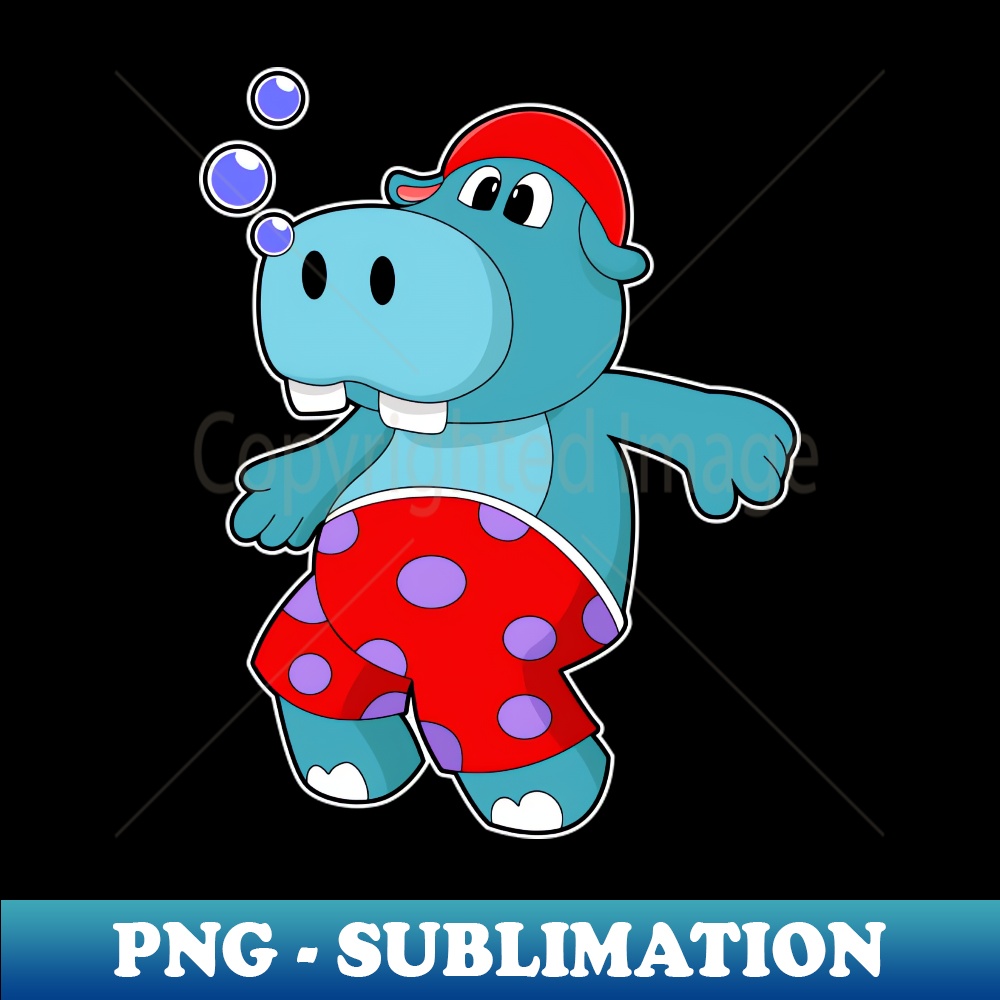 Hippo at Swimming with Swimming trunks - Aesthetic Sublimati | Inspire ...
