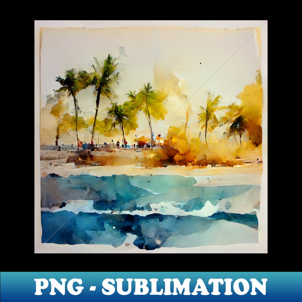 Beach Watercolor Painting - PNG Transparent Sublimation Desi - Inspire ...