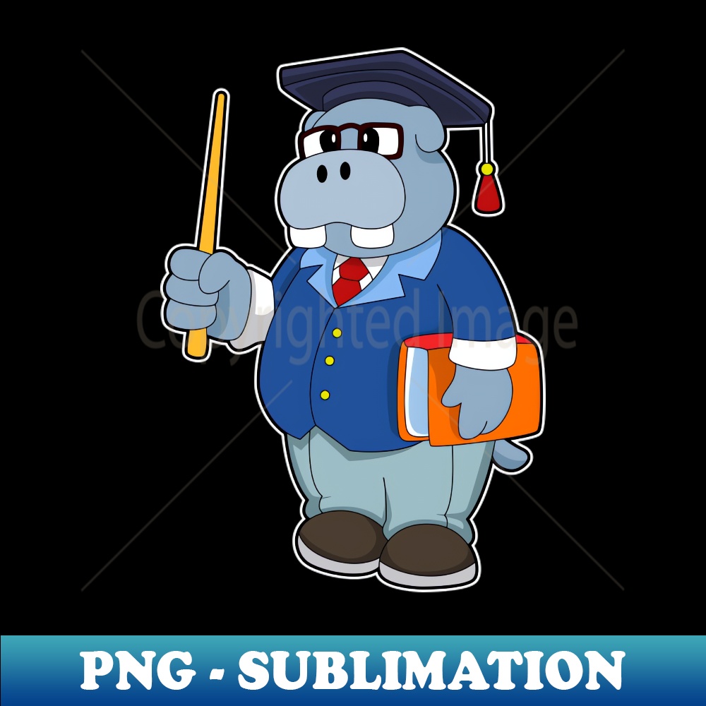 Hippo as Professor with Book - PNG Transparent Sublimation D - Inspire ...