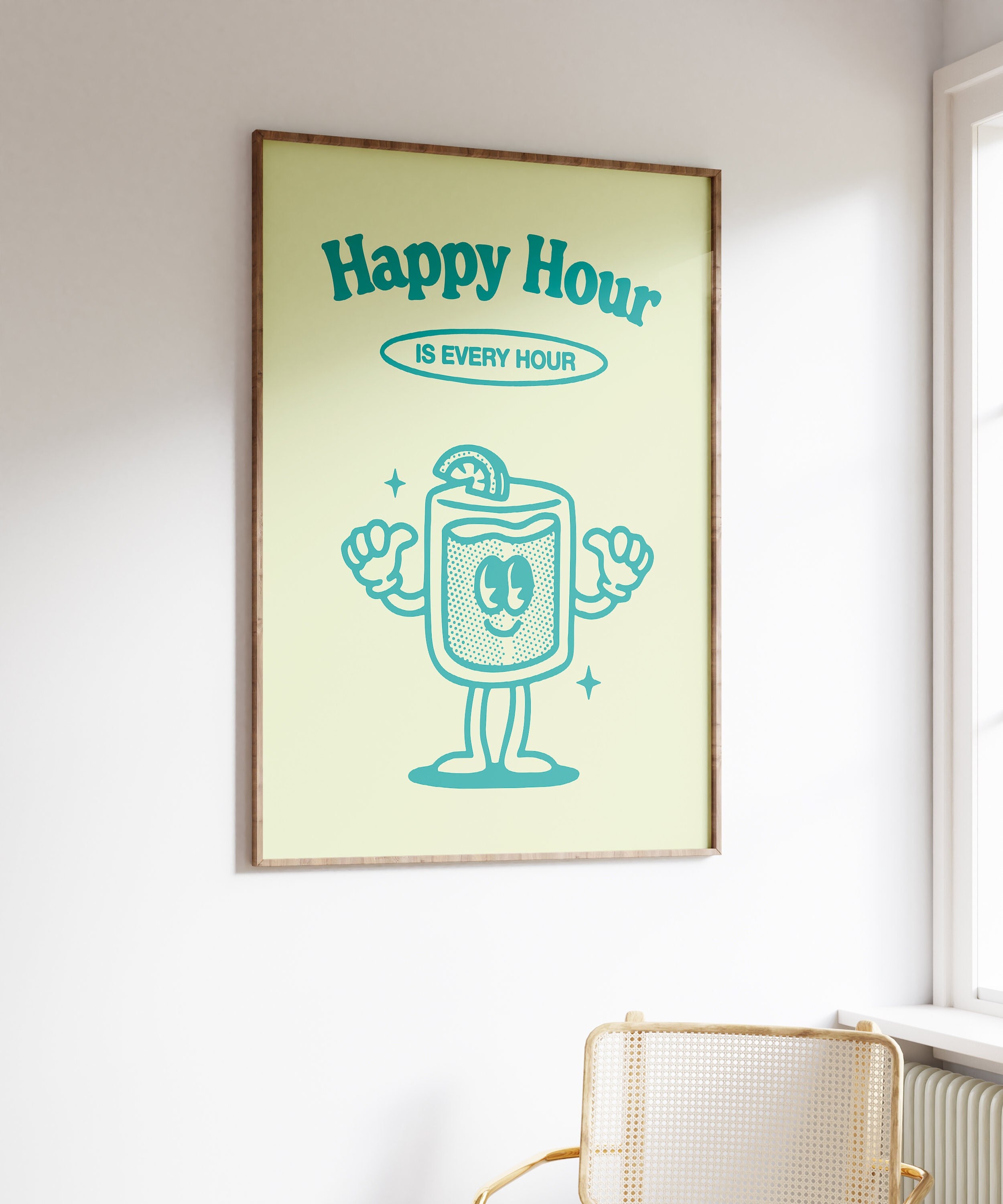 Retro Happy Hour Print, Retro Character Wall Art, Downloadab - Inspire ...