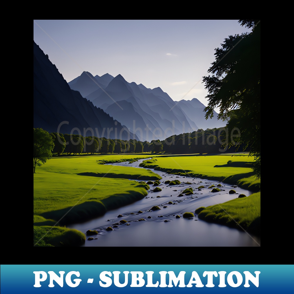 A Still River Surrounded by a Tranquil Meadow Rendered in a | Inspire ...