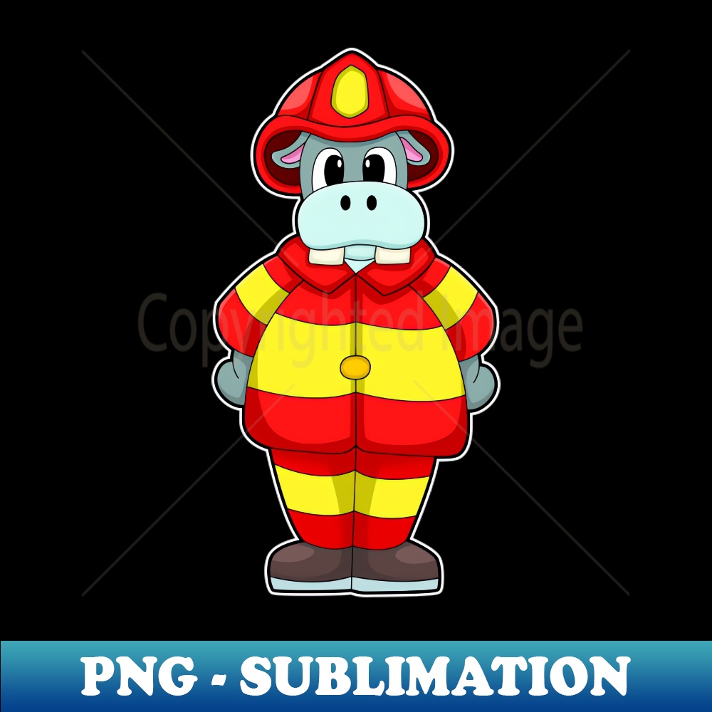 Hippo as Firefighter at Fire department with Hat - Creative | Inspire ...