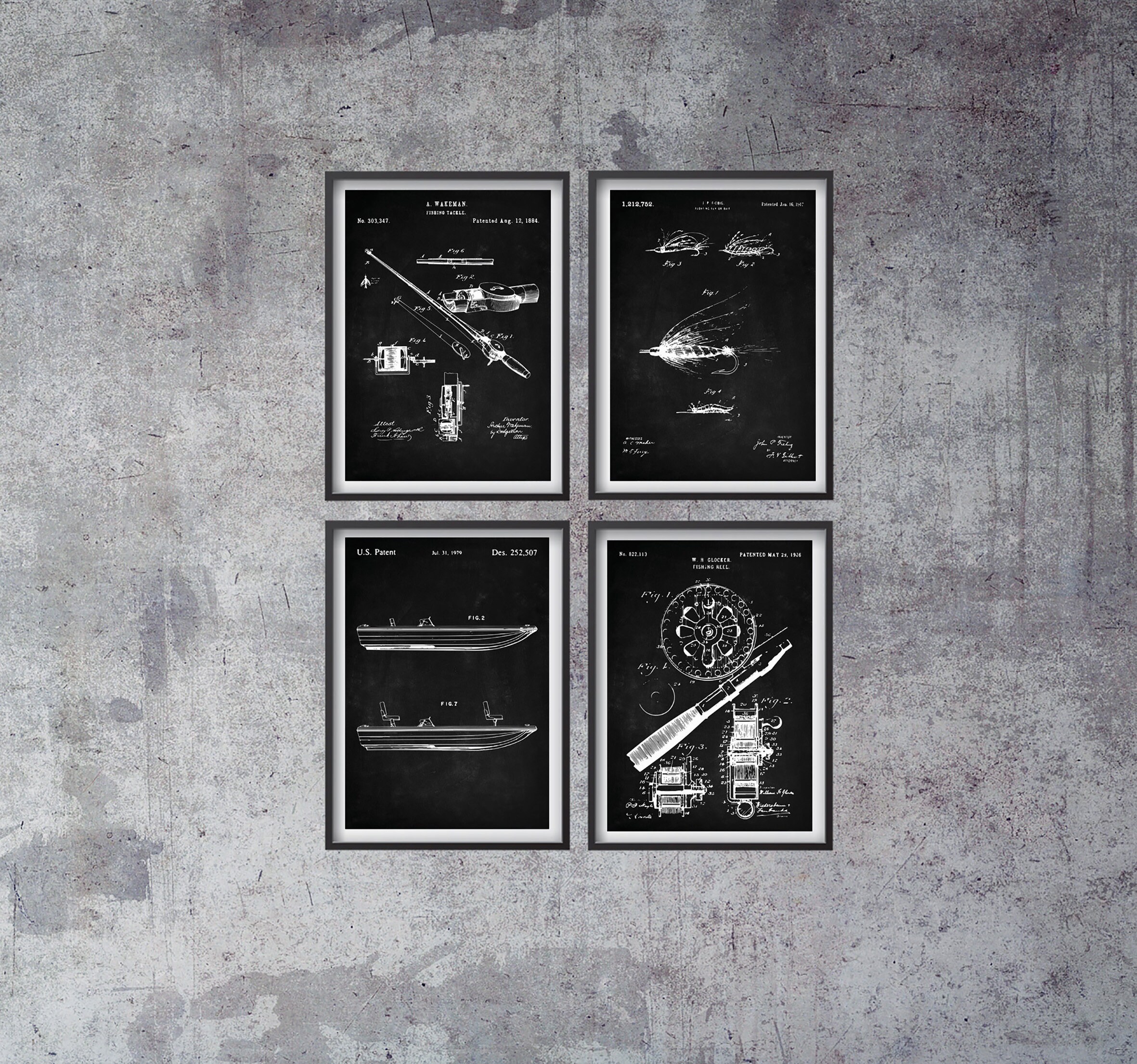 Fishing Patent Prints Set of 4, Fishing Prints, Fishing Tack | Inspire ...
