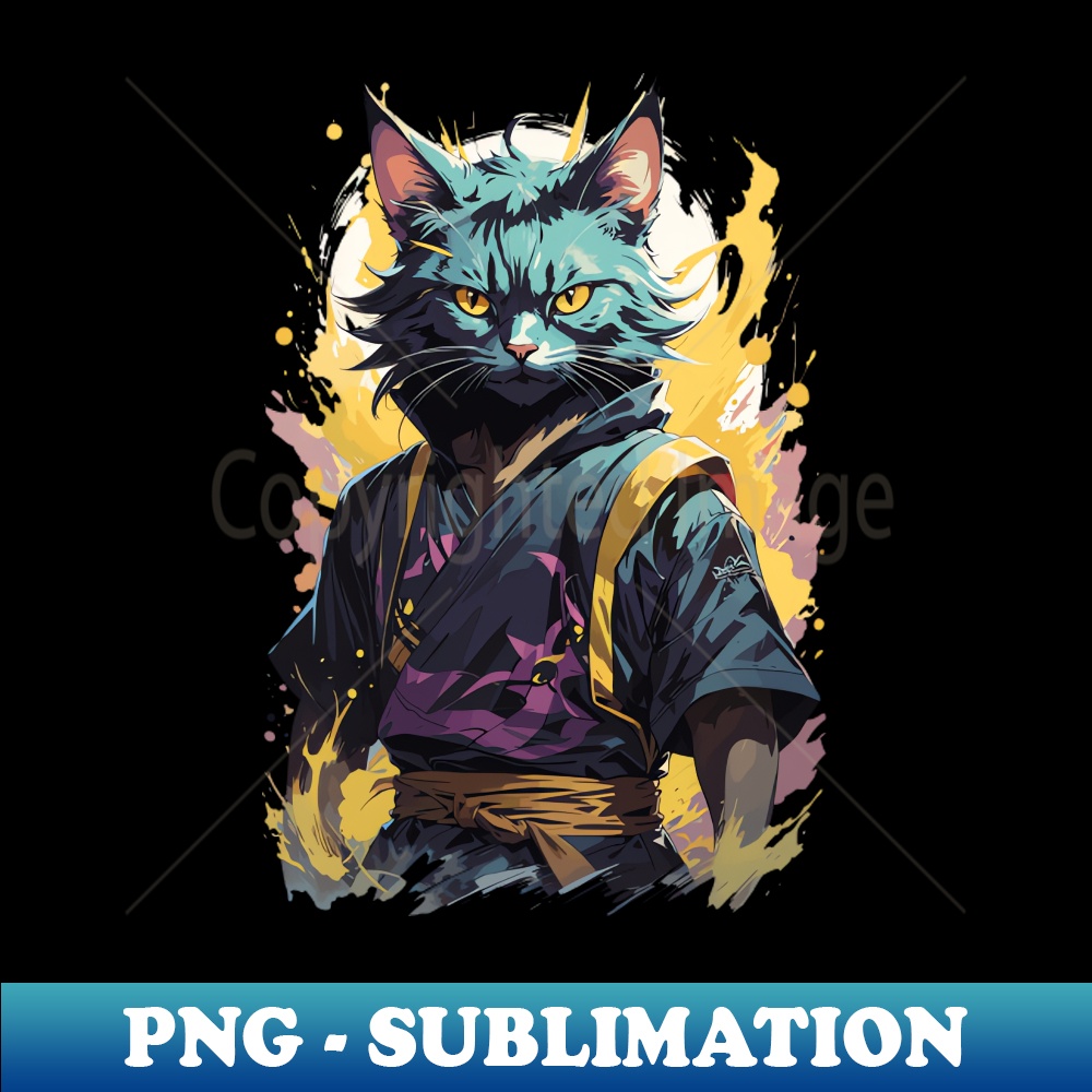 Cute Ninja Cat Warrior Design with Color Splash - Retro PNG | Inspire ...
