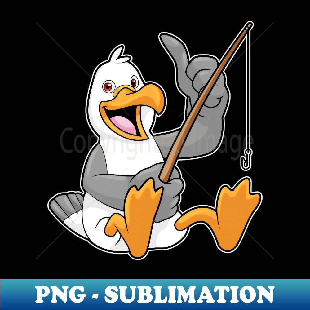 Seagull at Fishing with Fishing rod - Exclusive PNG Sublimat | Inspire ...
