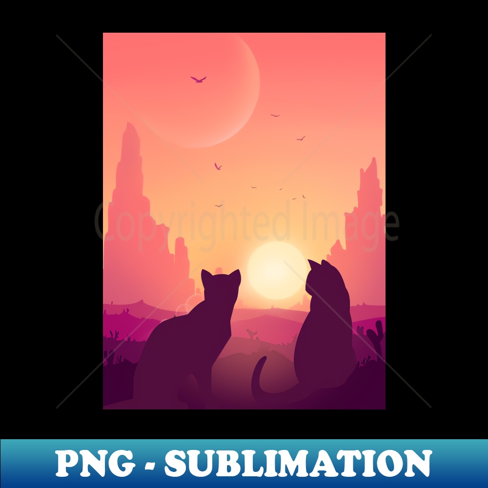 Cat Watching Sunset Scene - Signature Sublimation PNG File - | Inspire Uplift