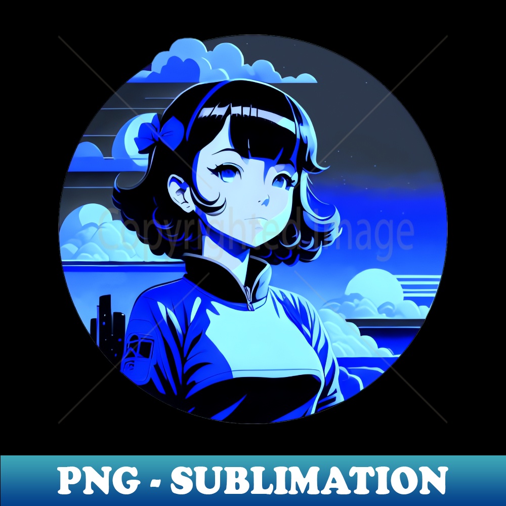 Blue Retro Sunset Anime Girl retrowave 80s aesthetic - Artis | Inspire ...