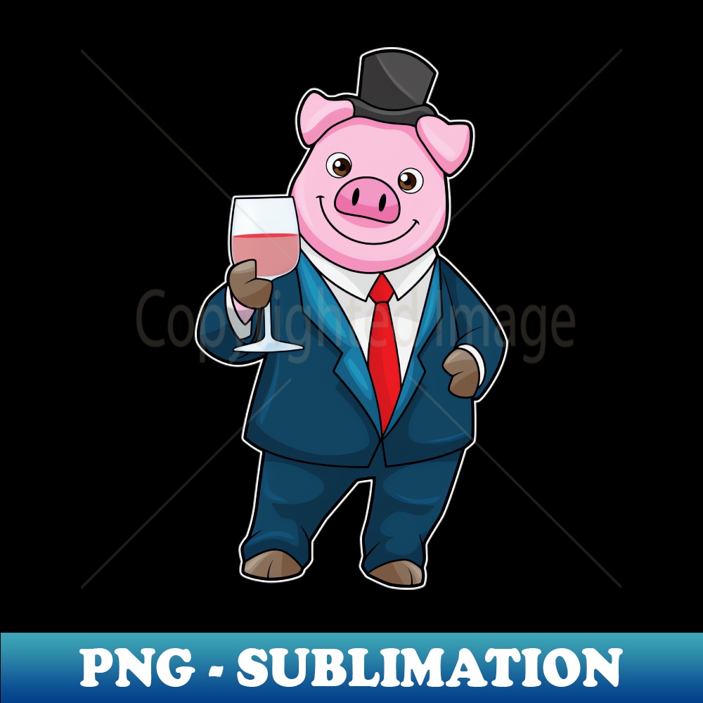 Pig as Groom with Glass of Wine - High-Resolution PNG Sublim - Inspire ...