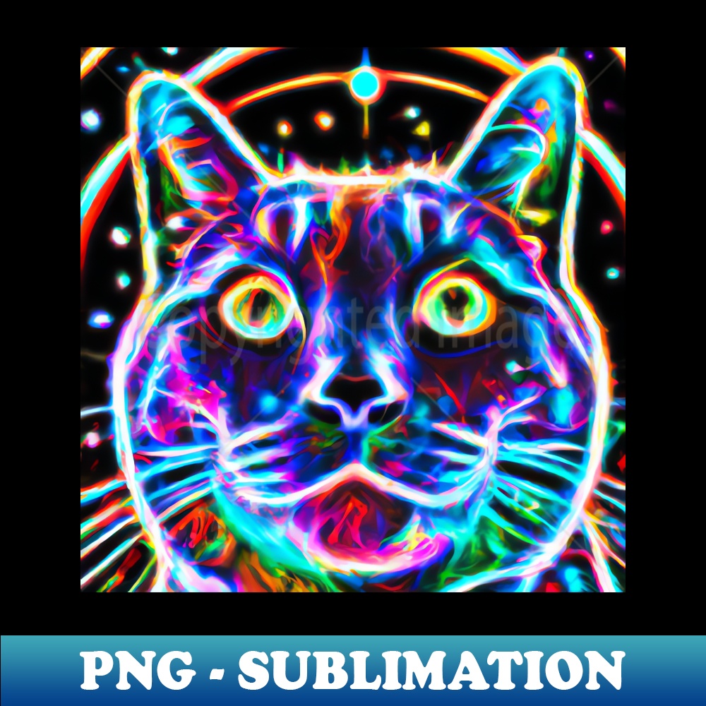Neon Cosmic Synth Cat - PNG Transparent Sublimation Design - - Inspire ...