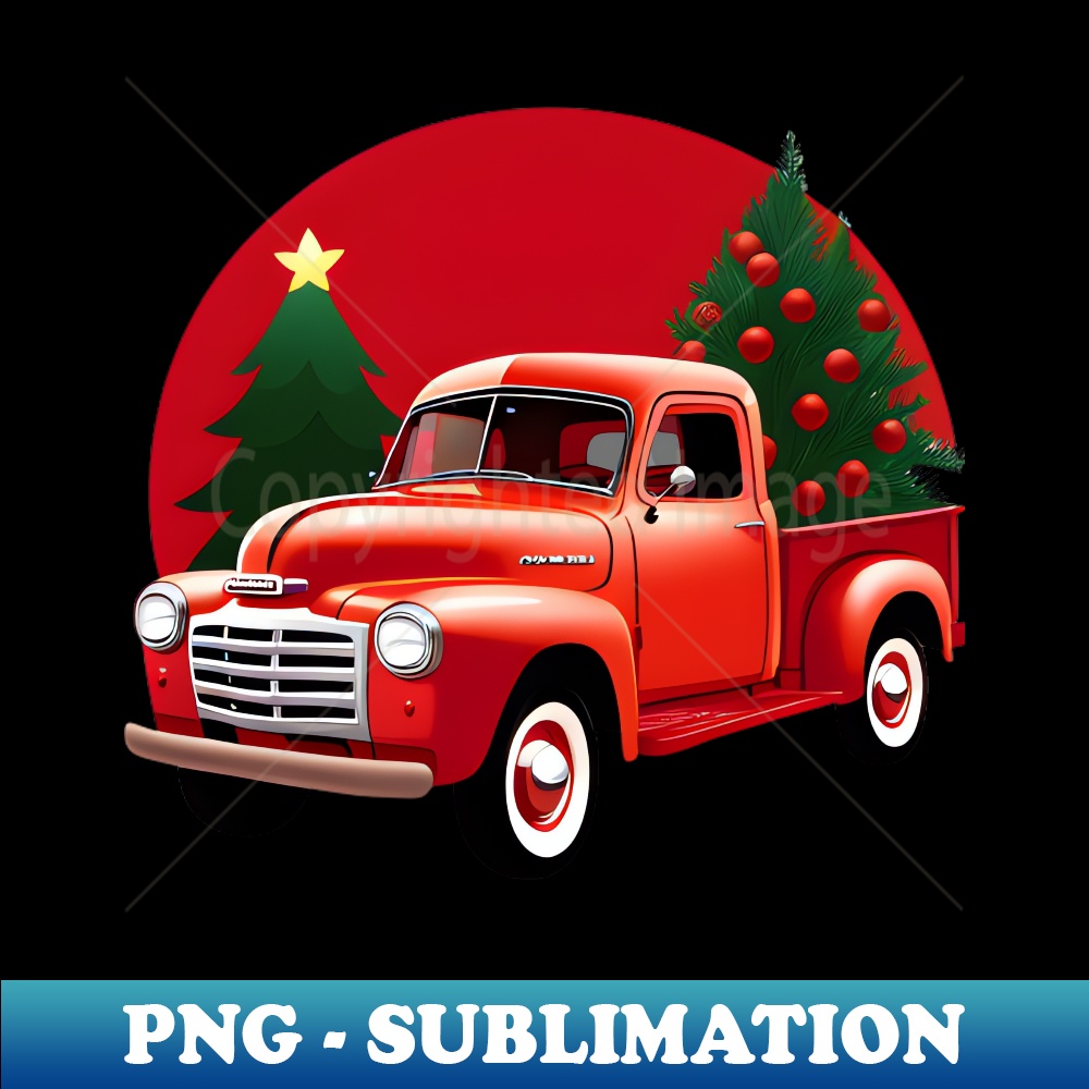 Vintage 1950s Red Truck and Christmas Tree - Premium Sublima | Inspire ...
