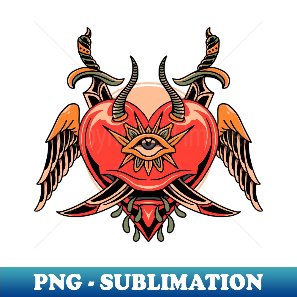 American Traditional Tattoo Devil Heart - Instant PNG Sublim | Inspire ...