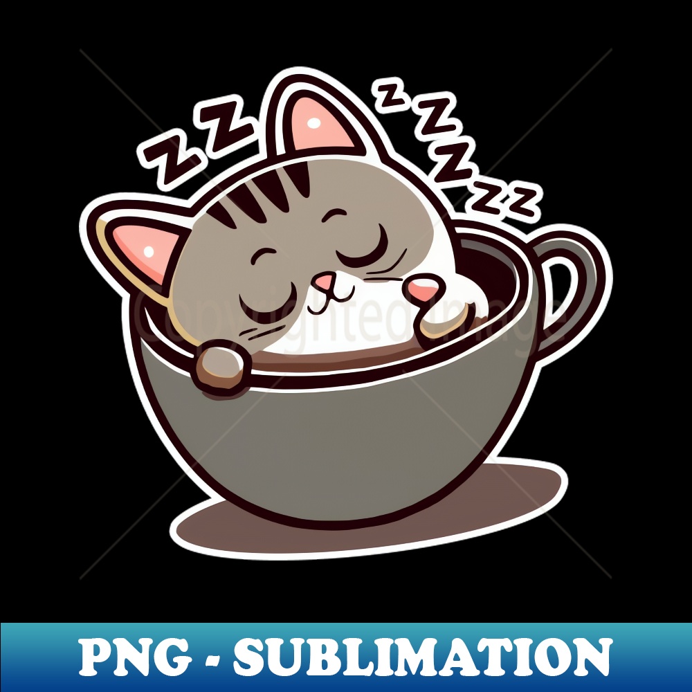 kitty cat sleep in coffee cup chibi - Instant Sublimation Di | Inspire ...