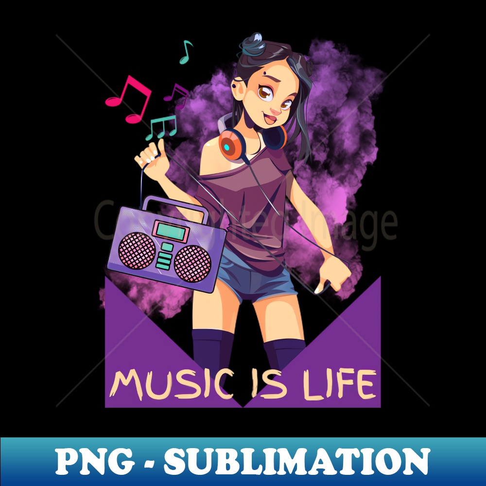 Music Is life-Cartoon girl-Music lover - PNG Sublimation Dig | Inspire ...