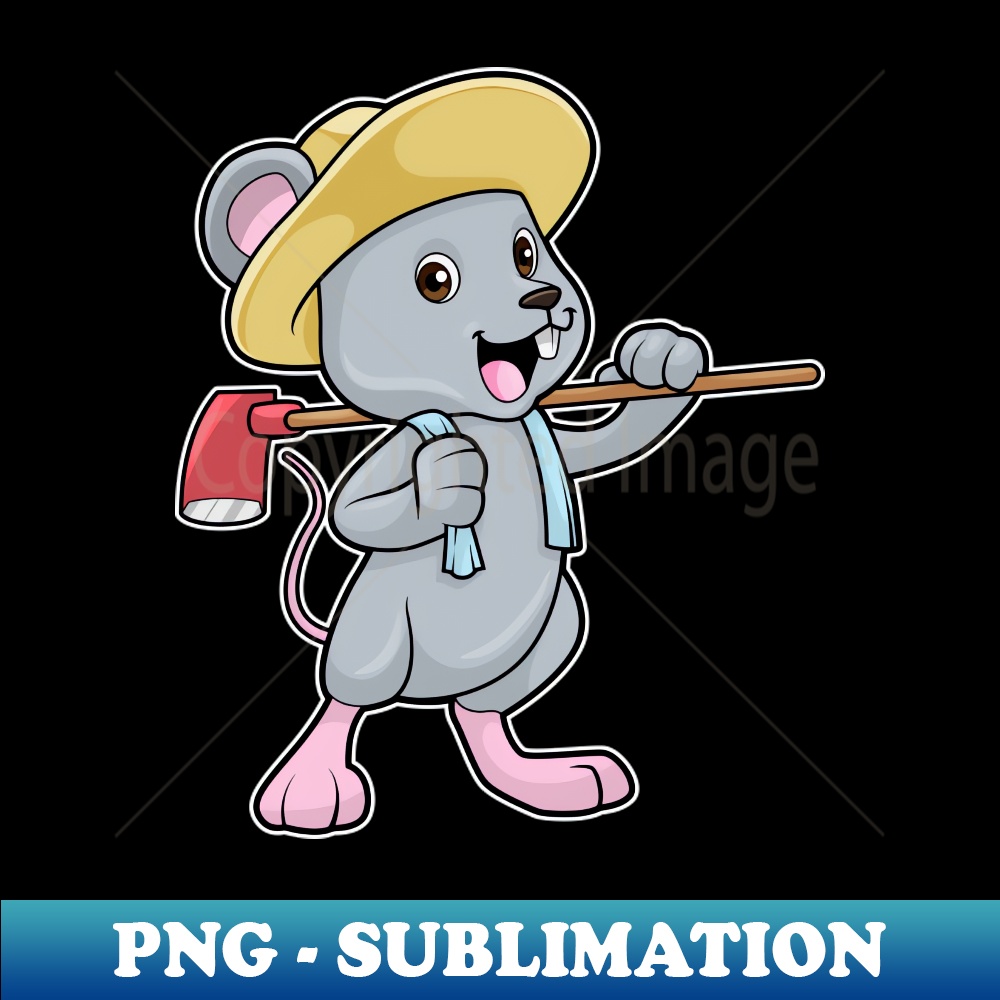 Mouse as Farmer with Axe Hat - PNG Transparent Sublimation | Inspire Uplift