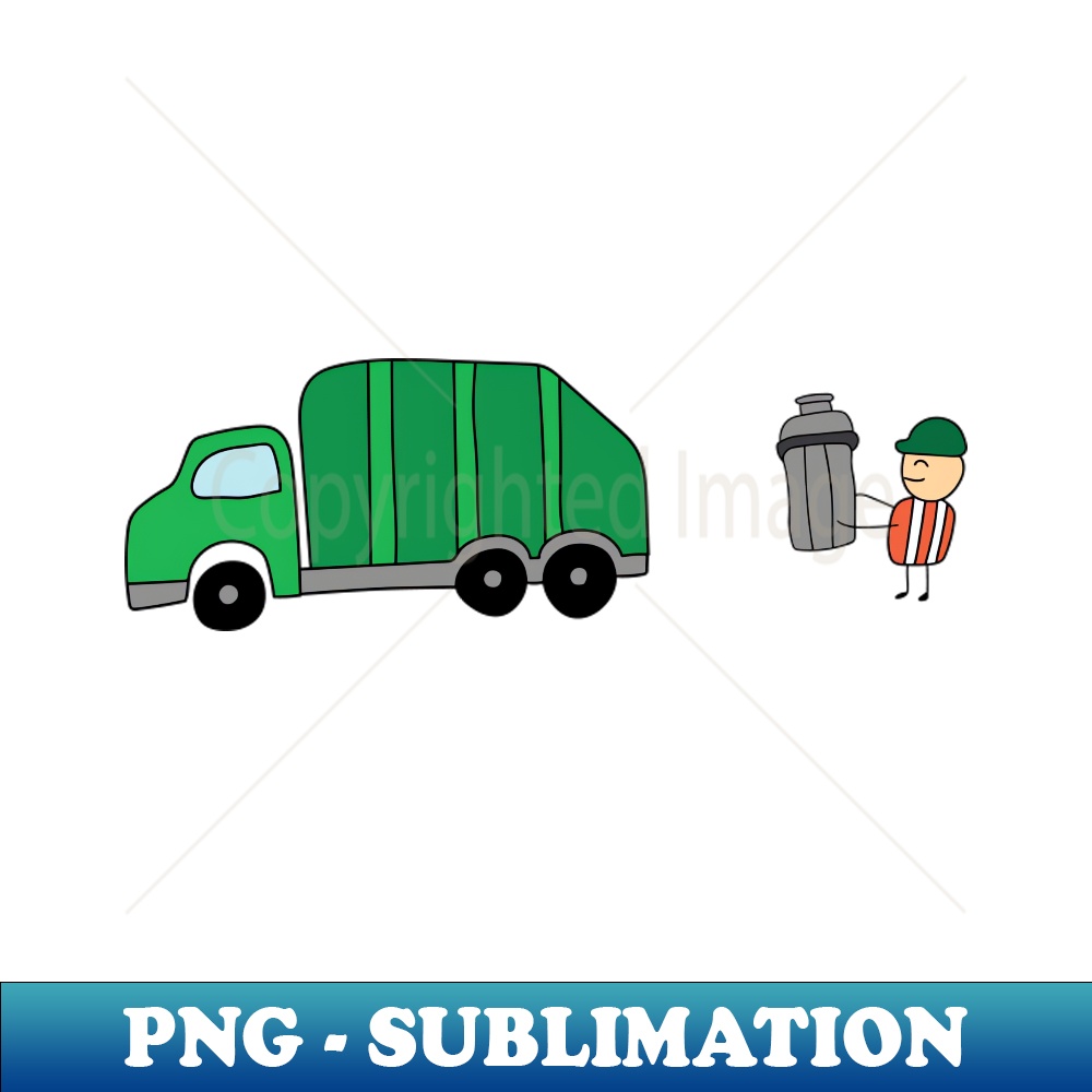 funny garbage man holding trash bin with garbage truck - Aes - Inspire ...